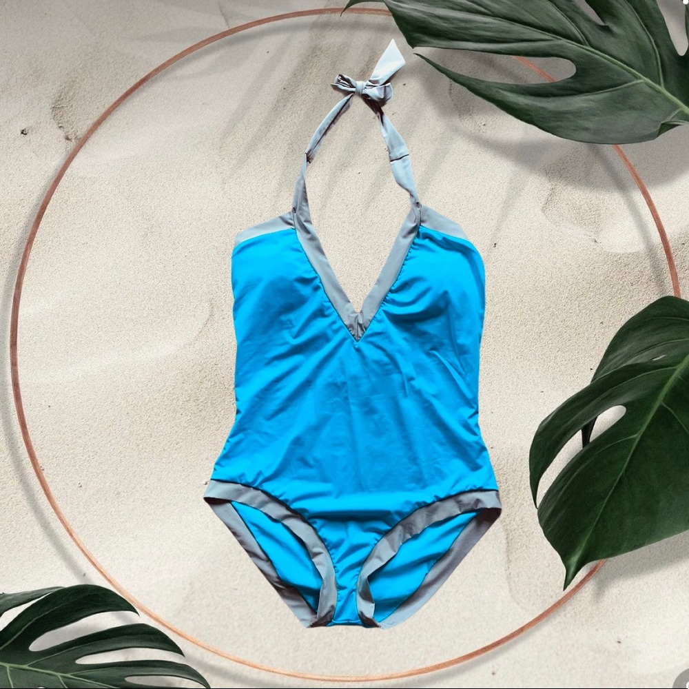 Trina Turk Plunge Halter One Piece Swimsuit - Gem